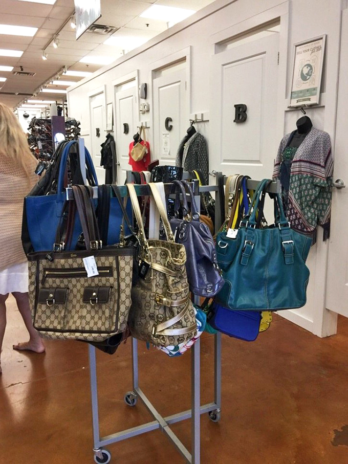 Handbag heaven! Designer totes that once commanded mortgage-payment prices now hang within reach. Your wallet and your shoulder will both thank you.