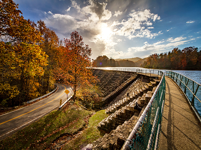 Fall foliage frames Bays Mountain Dam like nature's own Instagram filter. No wonder retirees trade beach condos for these mountain views.