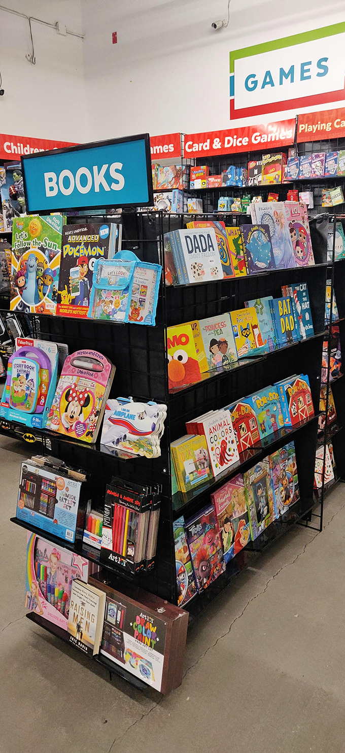 A literary treasure trove awaits at the books section, where everything from Pokemon adventures to bedtime classics stands ready to capture imaginations without capturing your entire paycheck.