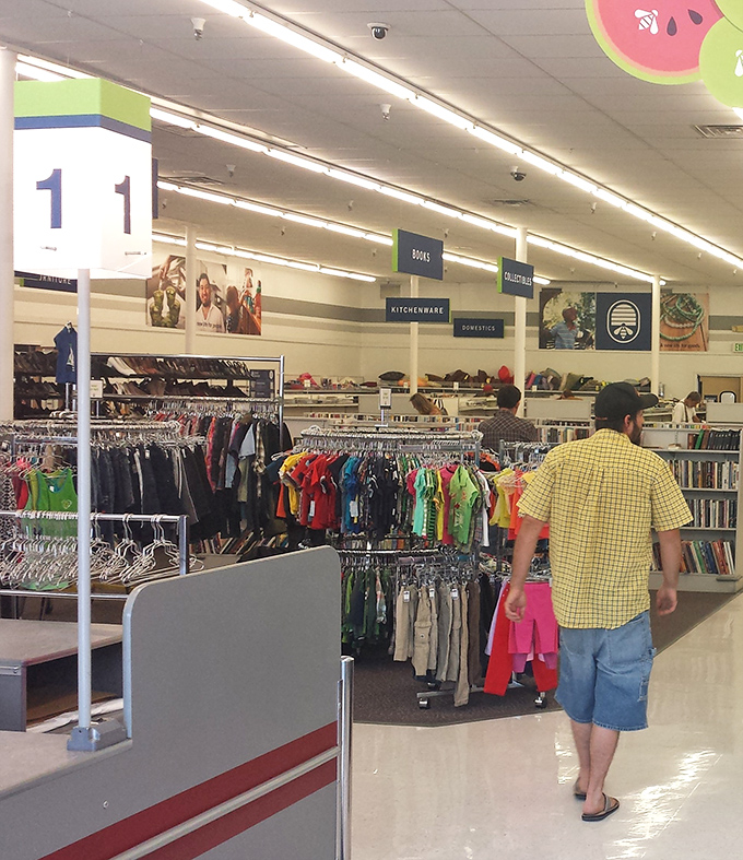 Department store organization meets yard sale prices. The clearly marked sections make finding your next wardrobe upgrade surprisingly painless.