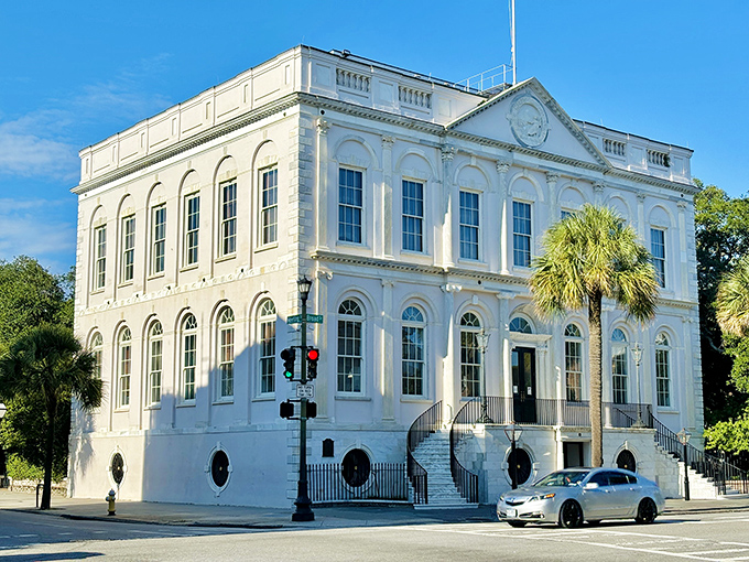 Charleston's gleaming City Hall stands as a pristine example of Victorian architecture, looking like it just got a fresh coat of paint for your visit.