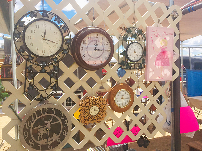 Time literally stands still at this vendor's booth, where vintage clocks wait patiently to mark the hours in someone's home again.