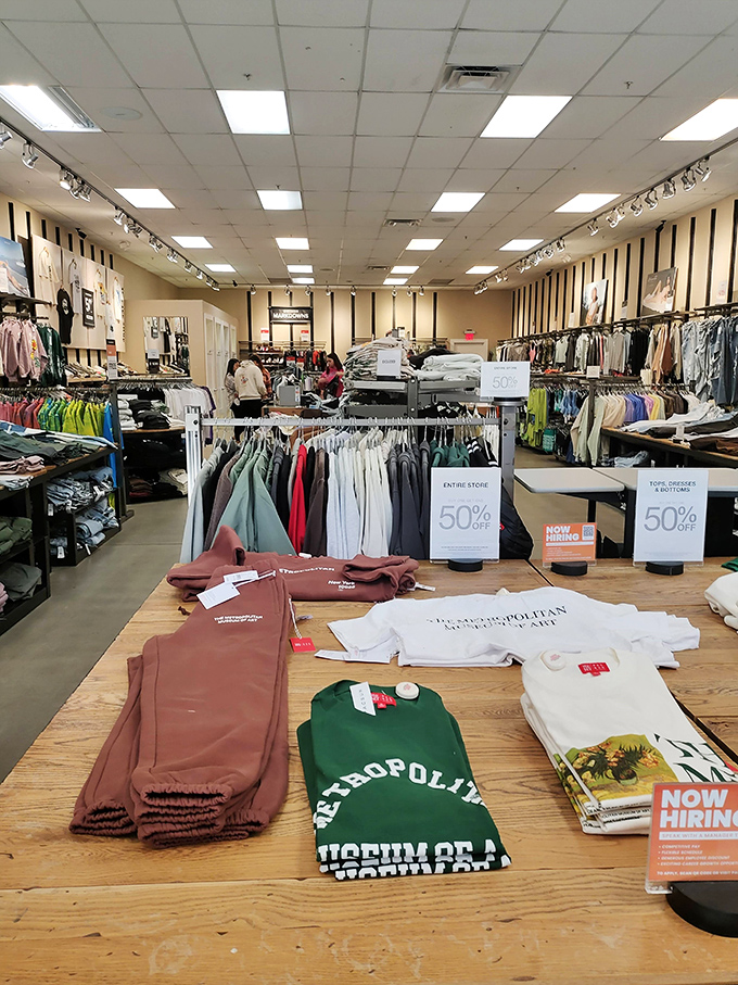 Racks upon racks of possibility. Each hanger holds not just clothing but the promise of looking fabulous without the financial guilt.