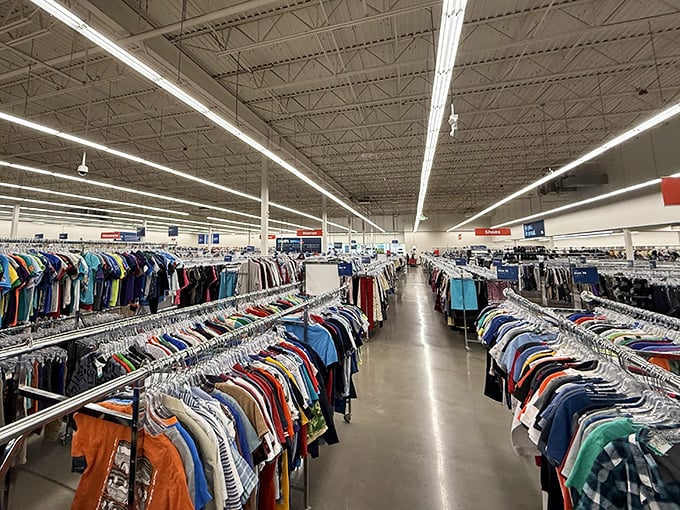 Endless racks of possibility stretch toward the horizon, a textile rainbow where yesterday's impulse buys become tomorrow's signature looks.