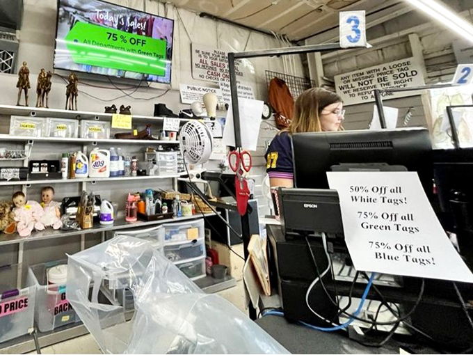 Color-coded tag discounts turn shopping into a strategic game where green means go and blue means bargain.