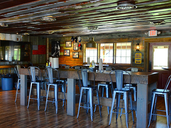 Inside, the marriage of weathered wood and industrial metal creates that perfect "discovered gem" atmosphere where memorable meals and conversations naturally unfold.