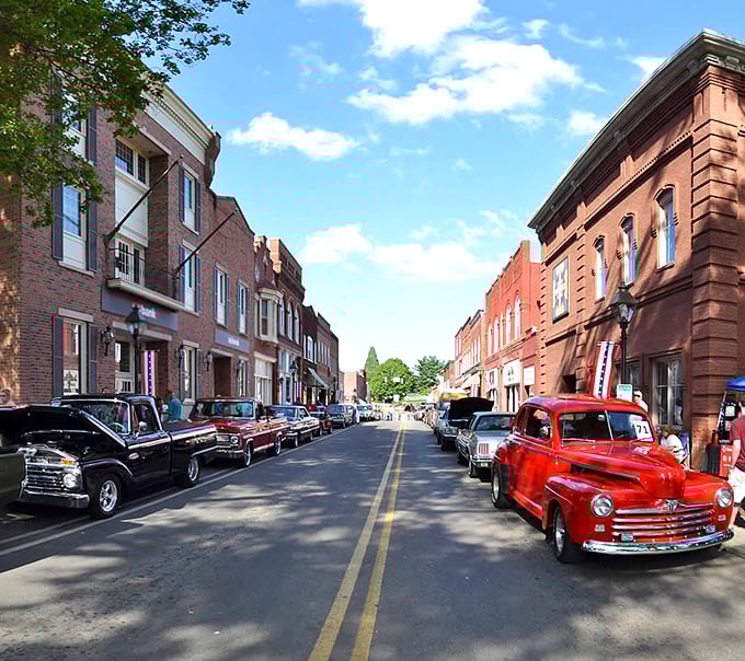 Classic cars line historic brick buildings &ndash; it's not a movie set, it's just Tuesday in downtown Rogersville.