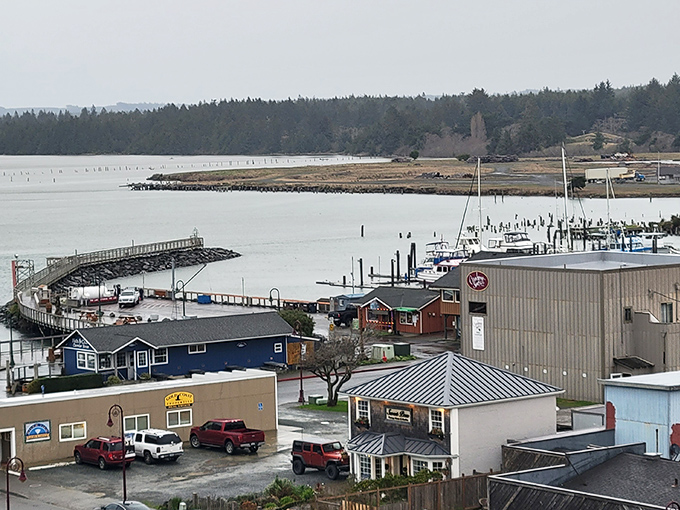 The working harbor showcases Bandon's authentic coastal character &ndash; fishing boats, weathered docks, and the promise of fresh seafood just steps away.