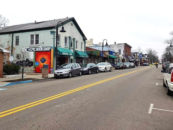 Downtown Yellow Springs offers a visual feast of eclectic shops and historic buildings. That bright bookshop mural practically screams "come inside and lose track of time!"