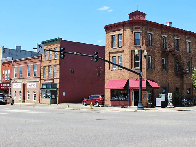 Corner buildings with character to spare&mdash;where the traffic light might be the newest addition to this timeless streetscape.