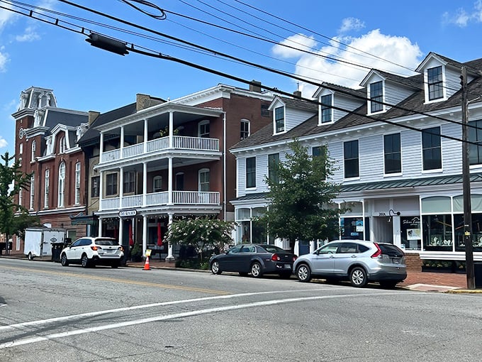 Main Street charm in full display. Rock Hall's historic buildings stand shoulder to shoulder, offering a warm welcome that feels like stepping back in time.