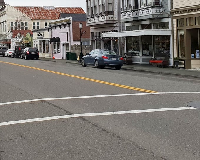 The Theatre Ferndale sign stands as a colorful sentinel on Main Street, promising entertainment the old-fashioned way—no streaming service required.