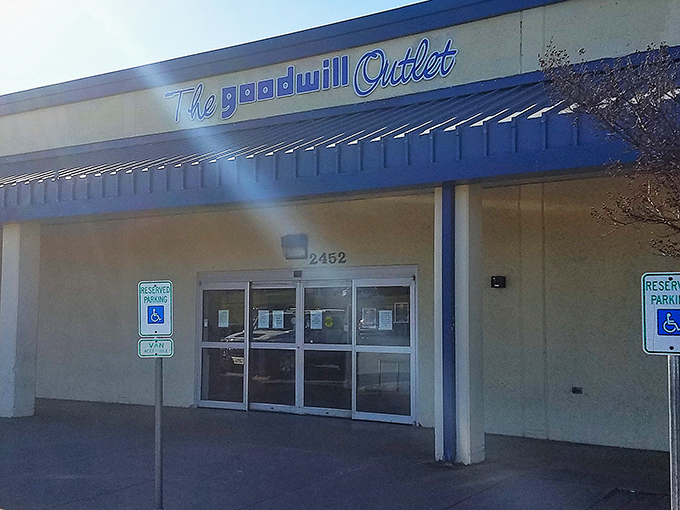 The gateway to thrifting nirvana. Cross this threshold and kiss your shopping budget guilt goodbye&mdash;it's all by the pound in there!