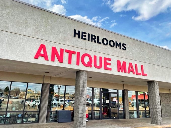 The unassuming exterior belies the wonderland within. Like finding Narnia in a strip mall, Heirlooms' treasures await behind these doors.