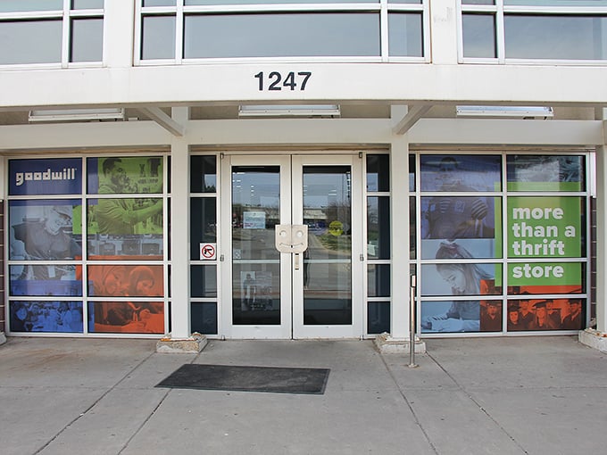 "More than a thrift store" indeed! The welcoming entrance at 1247 Rainbow Drive promises adventures in bargain hunting behind those glass doors.