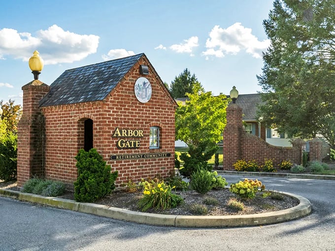 The entrance says it all &ndash; brick, brass, and blooms. Like the gatekeeper to a retirement community that actually delivers on its promises.