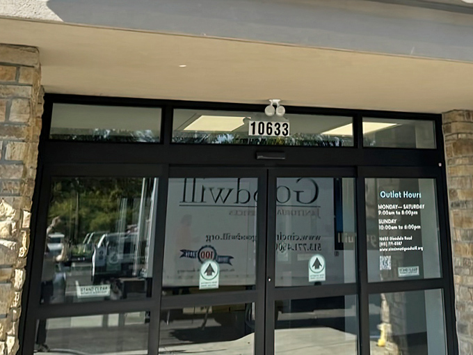 The gateway to thrift nirvana awaits! Behind these doors, shopping transforms from mundane errand to archaeological expedition.