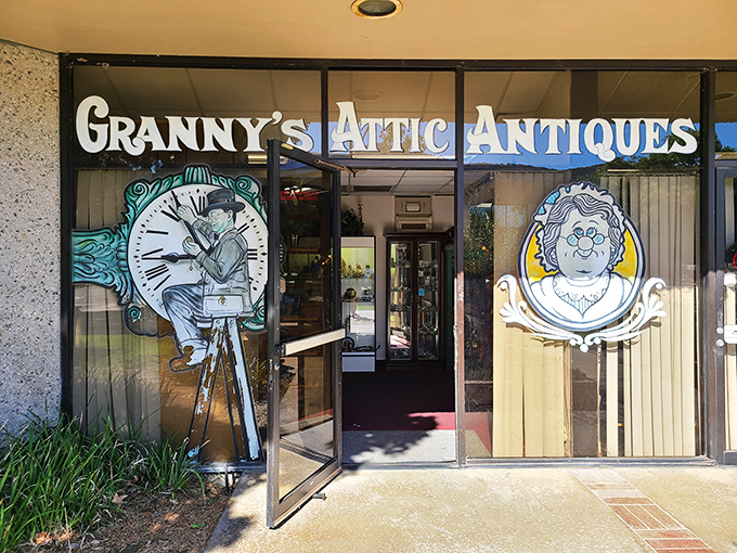 Granny's welcoming facade features whimsical painted windows &ndash; that clock man looks like he's been winding time since before digital watches made wrists boring.