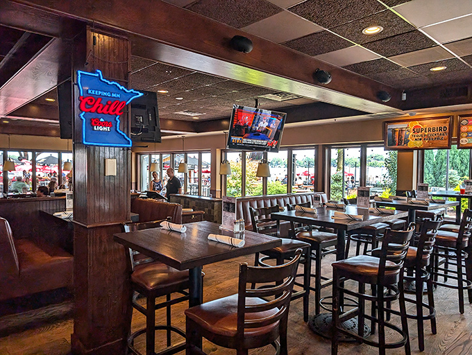Minnesota pride shines through in every corner of Maynards' warm interior. Those Chill Light signs aren't just decoration&mdash;they're a promise.