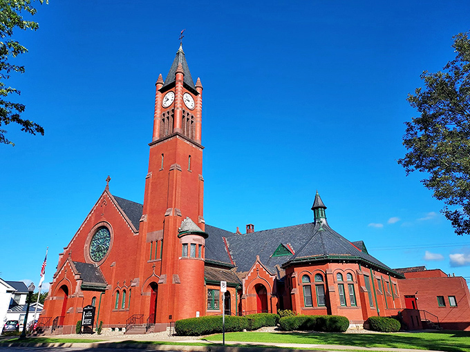 The First Evangelical Lutheran Church stands as Mifflinburg's red brick sentinel, its soaring clock tower visible from nearly anywhere in town&mdash;architectural grandeur in small-town Pennsylvania.