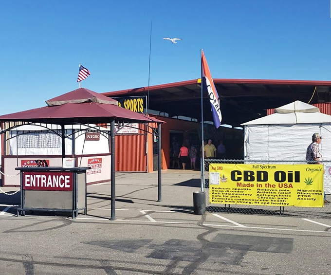 The entrance beckons like a portal to possibility, where the American flag waves a cheerful "come find something unexpected" to all who approach.