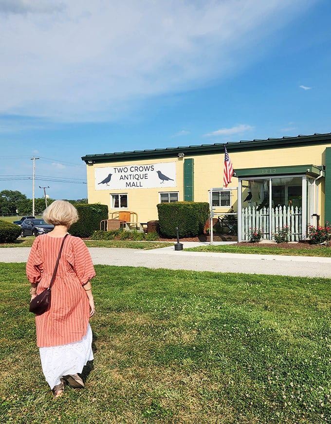 Approaching Two Crows feels like discovering a secret clubhouse for nostalgia enthusiasts. That white picket fence practically whispers, "Come on in!"