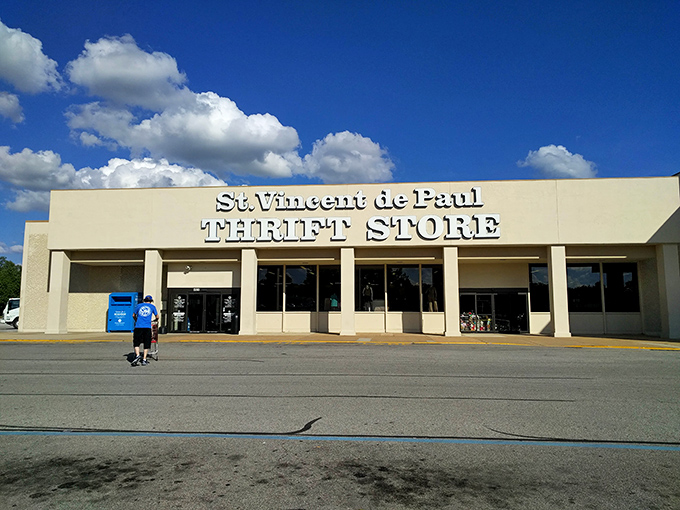 Blue skies and bargains await! The St. Louis sunshine seems to spotlight this thrifting paradise like it knows something you don't.