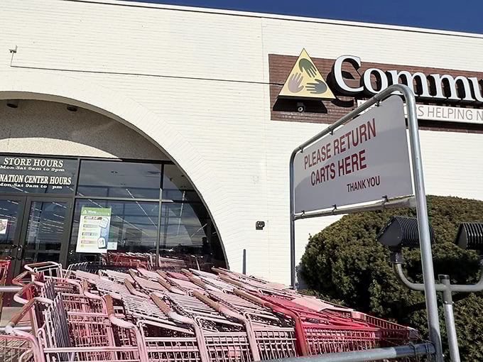 Those red shopping carts aren't just waiting&mdash;they're anticipating the thrill of the hunt that awaits inside these doors.