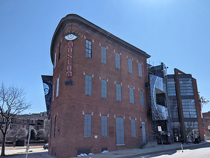 From this angle, you can see how the museum brilliantly marries traditional brick with avant-garde design. That watchful eye painted on the side seems to say, "Come in, the weird is wonderful here."
