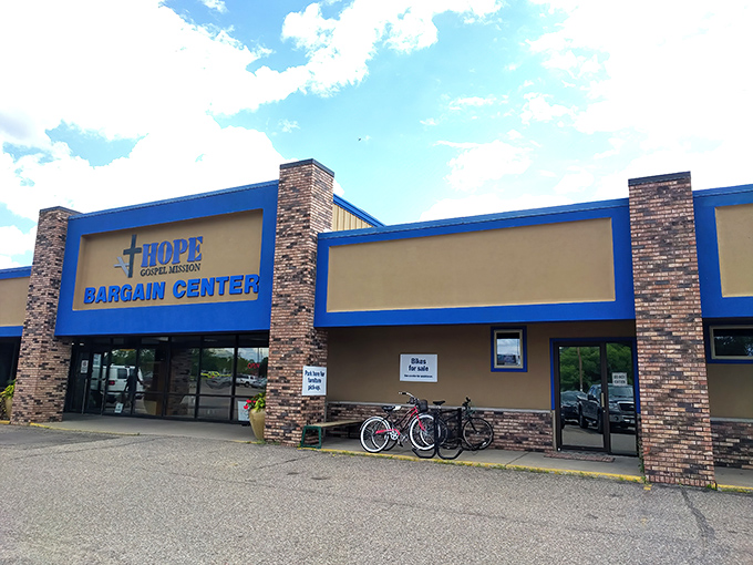 The distinctive blue and tan facade with its stone accents has become a landmark for thrift enthusiasts throughout the Chippewa Valley.