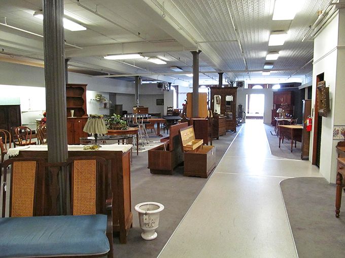 Wide aisles and organized displays prove that treasure hunting doesn't have to mean archaeological excavation. Indiana Jones would approve of this approach to antiquing.