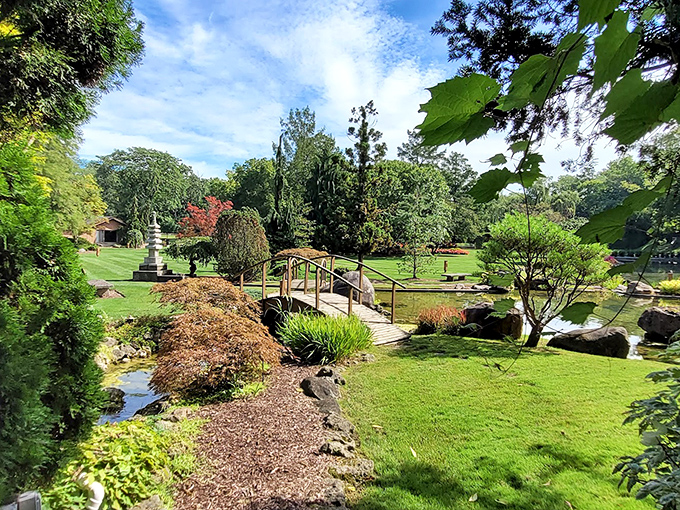 This isn't Photoshop&mdash;it's just another Tuesday in Elmore, Ohio. The stone bridge invites you to cross over into a world where stress doesn't exist.