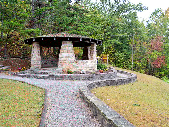 This charming stone gazebo isn't just picturesque&mdash;it's the perfect spot to catch your breath while the mountains take it away again.