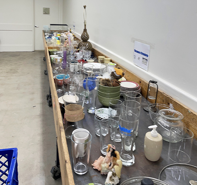 Glassware galore! One shopper's castoffs become another's dining room centerpiece in this sparkling array of potential finds.