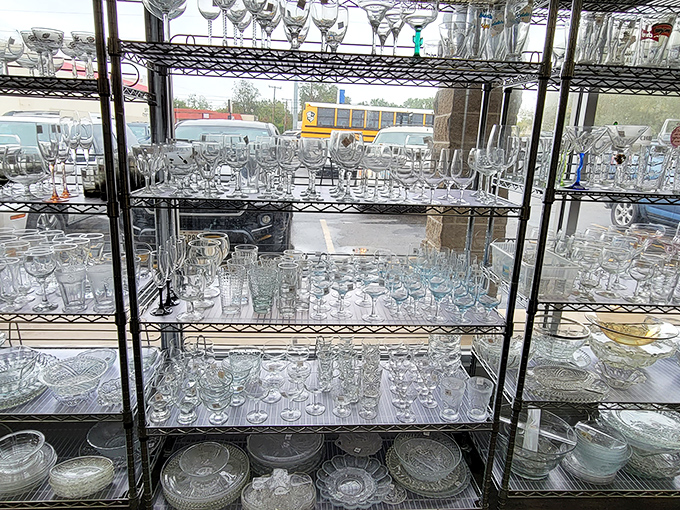 Crystal kingdom! Enough glassware to host the royal family for dinner, or just make your Tuesday night takeout feel fancy.