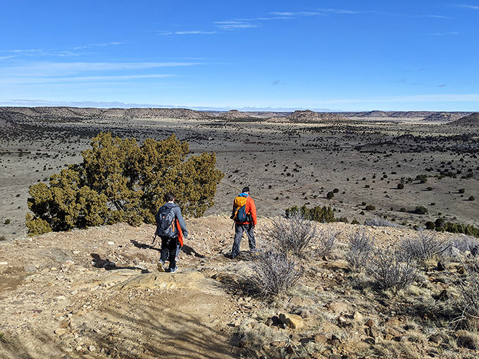Two hikers traverse Oklahoma's high desert terrain, where the views make you forget about your complaining knees.