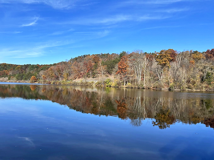 Mirror, mirror on the lake: Fall foliage creates a perfect double image on Holman Lake's surface, like Mother Nature showing off her Photoshop skills.