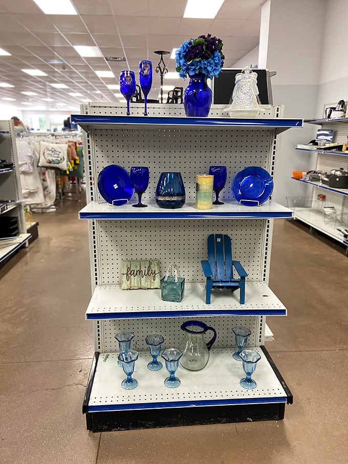 Cobalt blue glassware arranged with military precision, waiting to bring that pop of color your dining room desperately needs.
