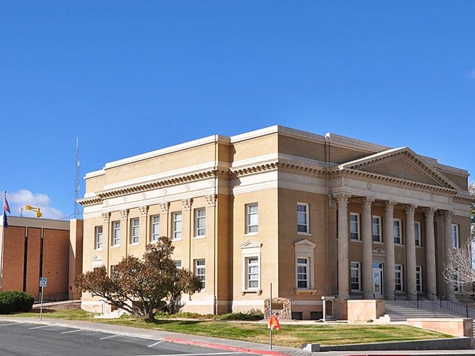 The Humboldt County Courthouse stands like a dignified elder statesman, its classical columns reminding visitors that even desert towns appreciate good architecture. 