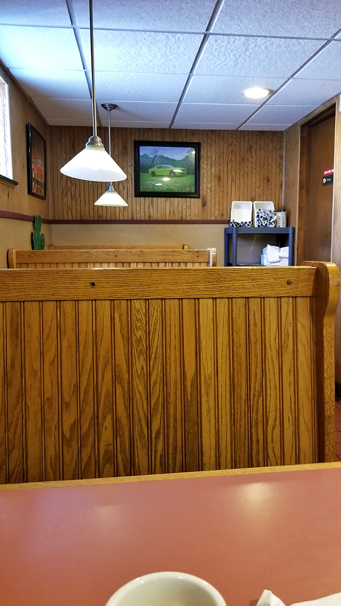 Wood paneling that's witnessed decades of breakfast conversations. In diners like this, time stands deliciously still.