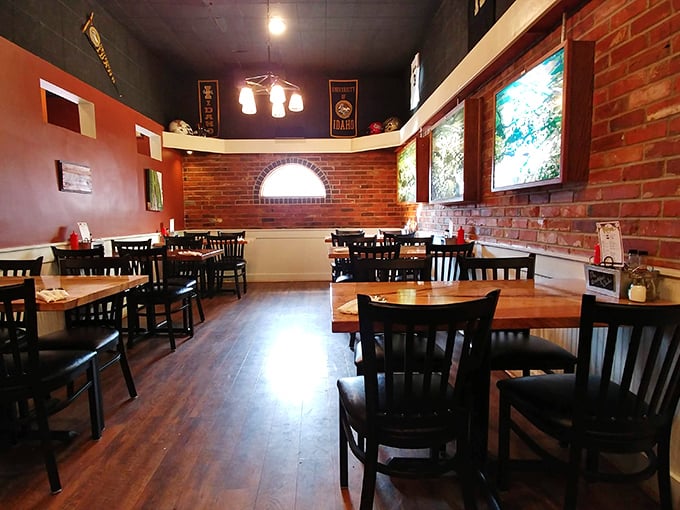 Exposed brick walls and warm wood tones create the perfect backdrop for morning conversations that flow as freely as the coffee.
