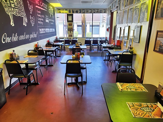 Simple tables, chalkboard menus, and that slogan: "One bite and we gotcha!" The dining room may be modest, but the flavors coming out of the kitchen are anything but.