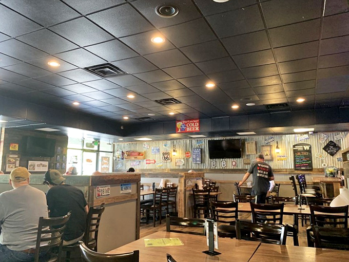 Inside, corrugated metal walls and license plate decor create that perfect "focus-on-the-food" atmosphere where memorable meals and conversations naturally unfold.