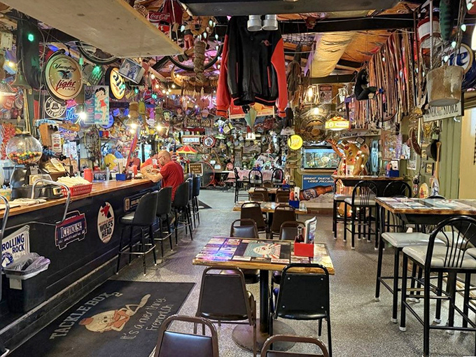 Step inside and you're immediately surrounded by decades of fishing memorabilia, creating an atmosphere that's equal parts museum and neighborhood hangout.