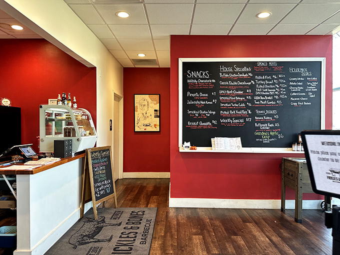 Where BBQ dreams come true. The chalkboard menu and warm wooden floors set the stage for the meat symphony to come.