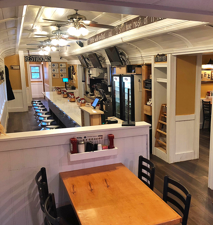 Classic counter seating where regulars have been solving the world's problems over coffee for decades. The spinning stools still make everyone feel like a kid again.
