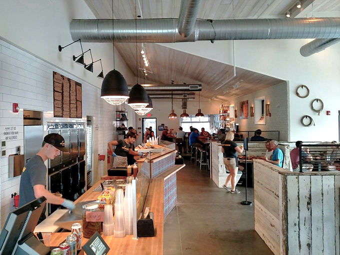 Where barbecue dreams come true: Lewis's streamlined interior combines industrial chic with down-home functionality, like a meat-lover's Sistine Chapel.