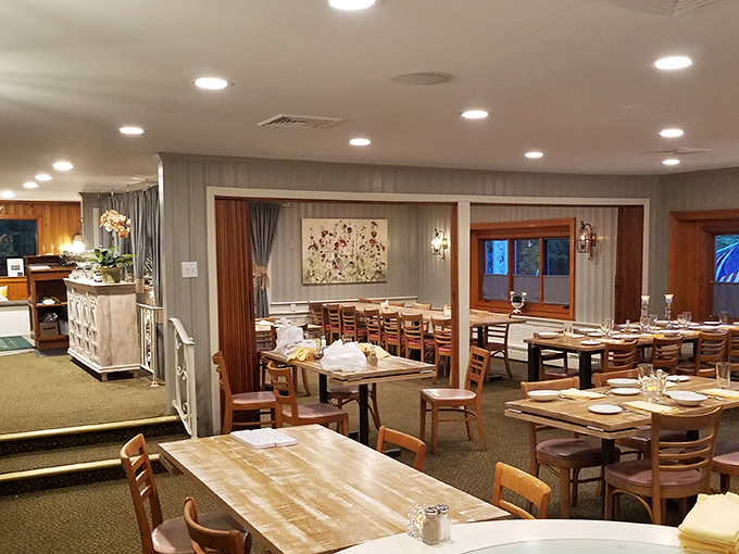 Inside, warm wood tones and comfortable seating create the perfect backdrop for family celebrations or Tuesday night comfort food cravings.