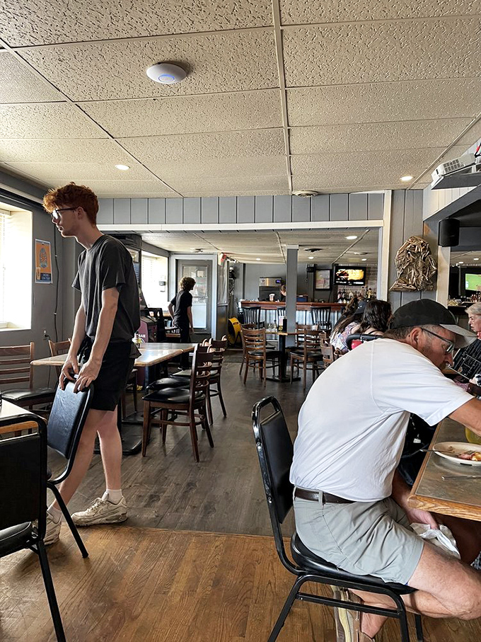 The dining room at Steis's offers that perfect small-town vibe&mdash;where conversations flow easily and nobody's checking their watch between bites.
