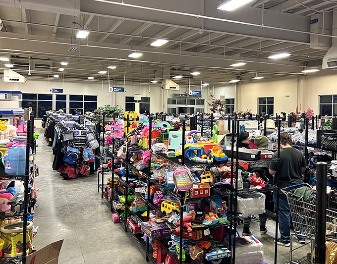 Inside this cavernous wonderland, aisles stretch like runways of possibility. The fluorescent lighting isn't flattering, but it sure helps spot that designer label hiding in plain sight.